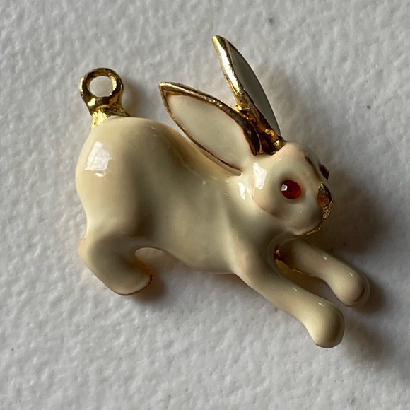Jewelry | Vintage Ivory Enamel Bunny Rabbit Pendant Red Rhinestone Eyes ...